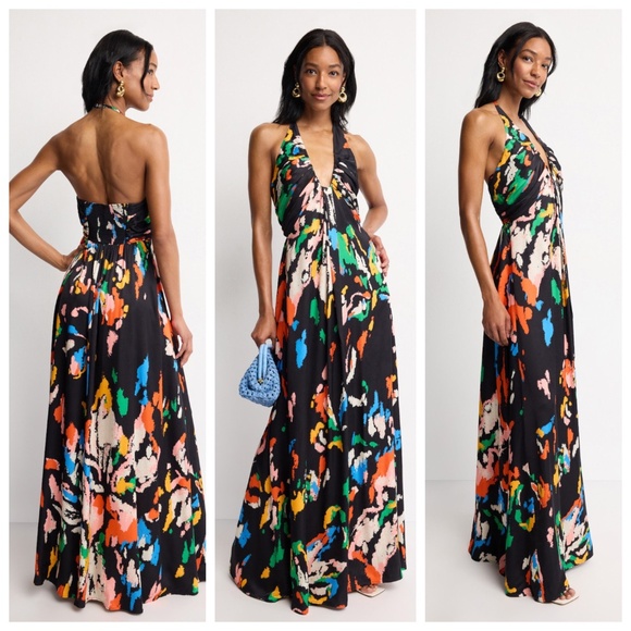 A.L.C. | Dresses | Alc Al Al Printed Satin Halter Gown Black Multi ...